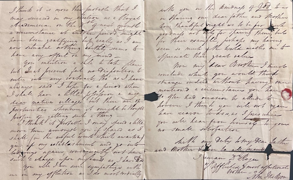 Letters of John Jackson R.A. – North Yorkshire Archives Blog